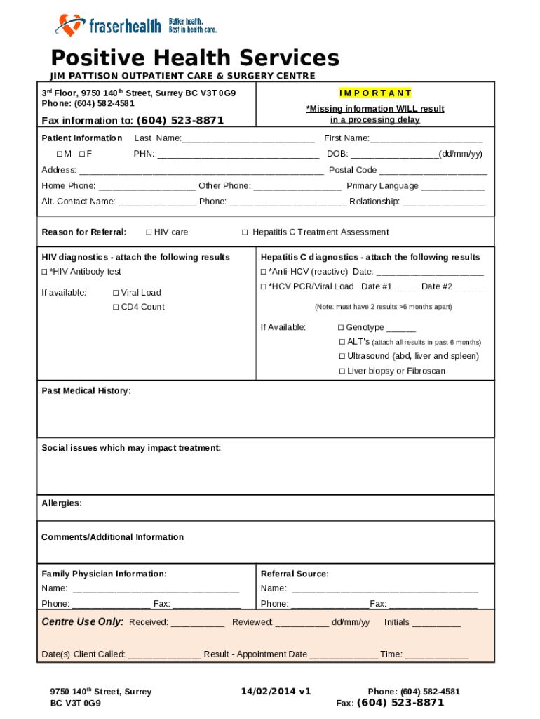 Positive Health Services - Fraser Health Doc Template | pdfFiller