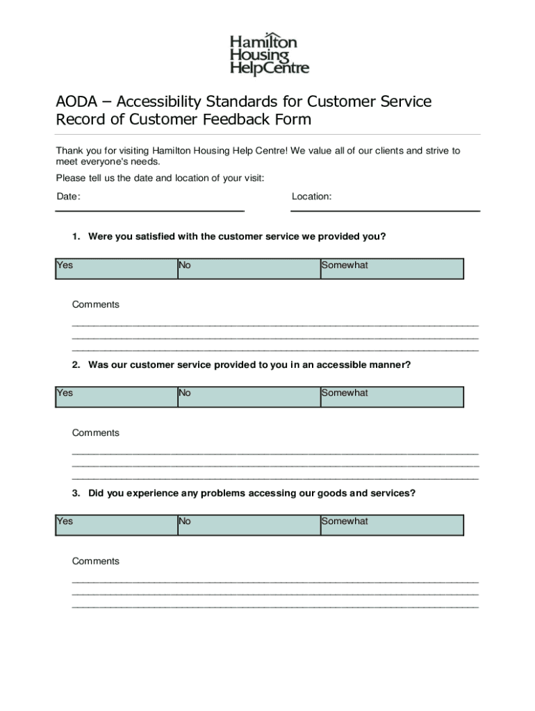 Fillable Online AODA Accessibility Standards for Customer Service Fax ...