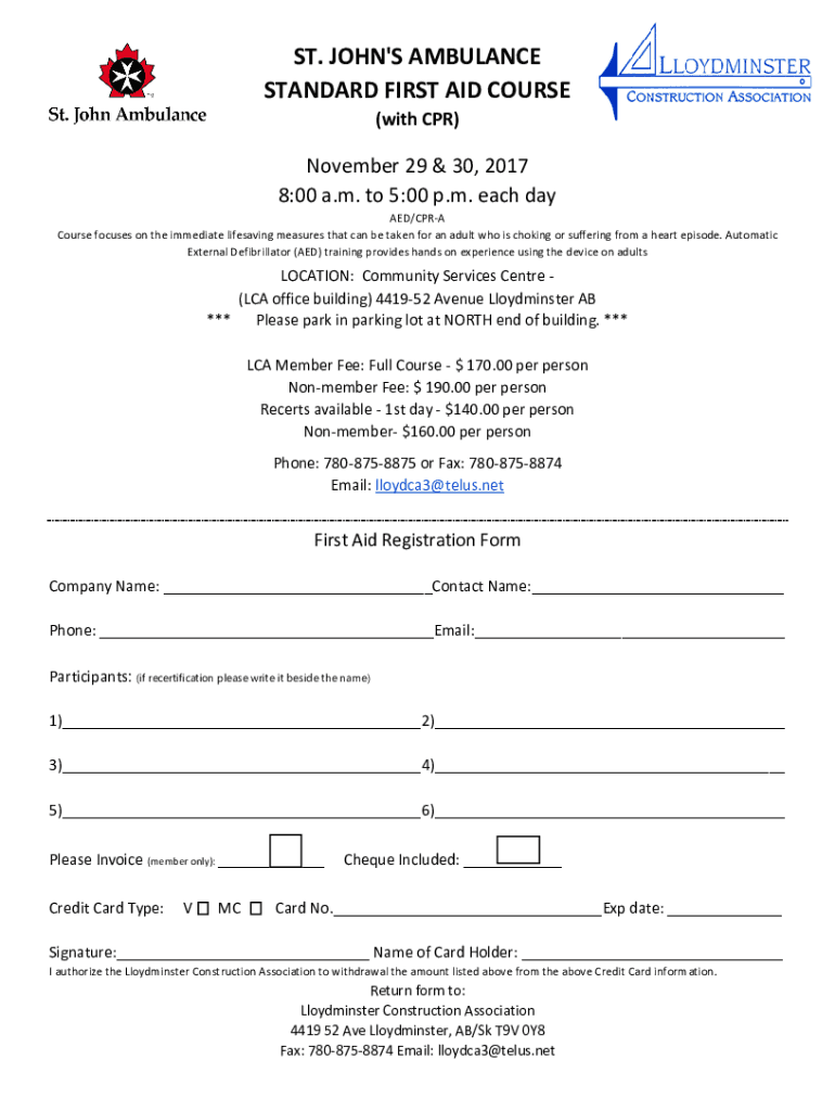 Fillable Online St. John AmbulanceEmergency First AidLevel A with AED ...