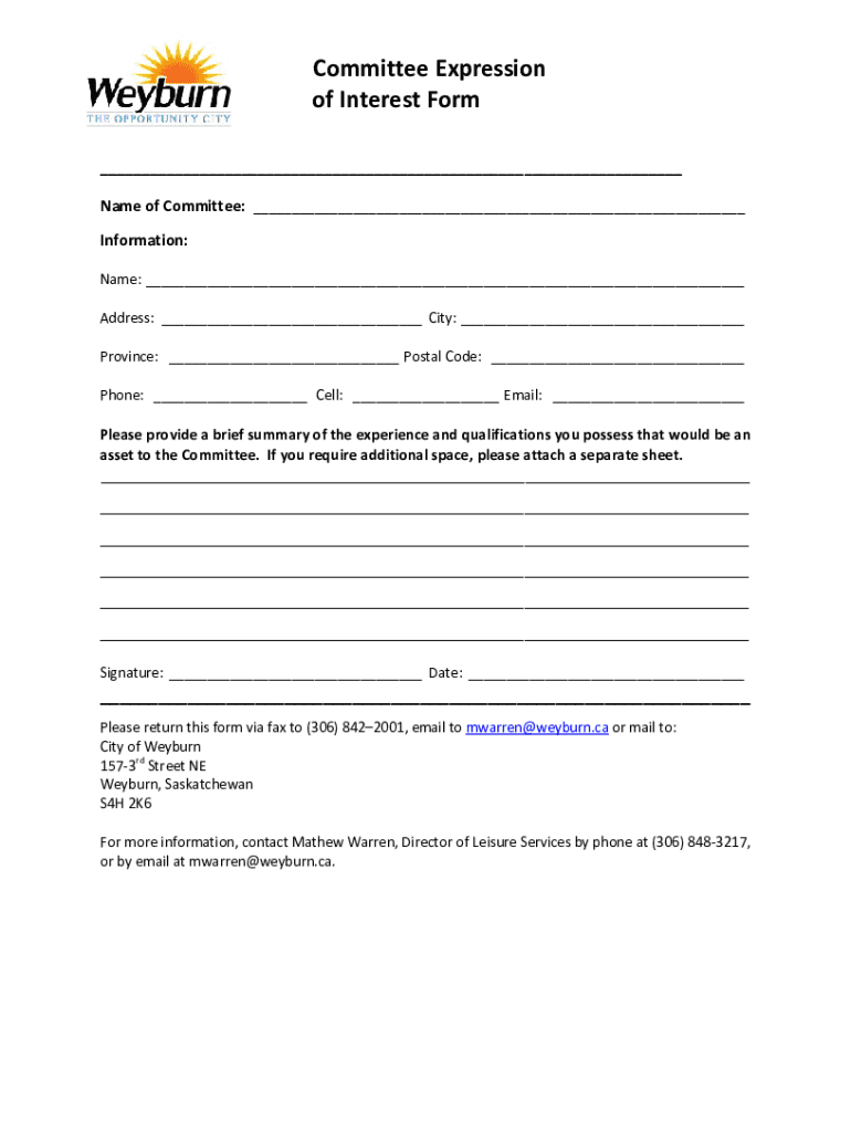 Fillable Online Boards and Committees Expression of Interest Form ...