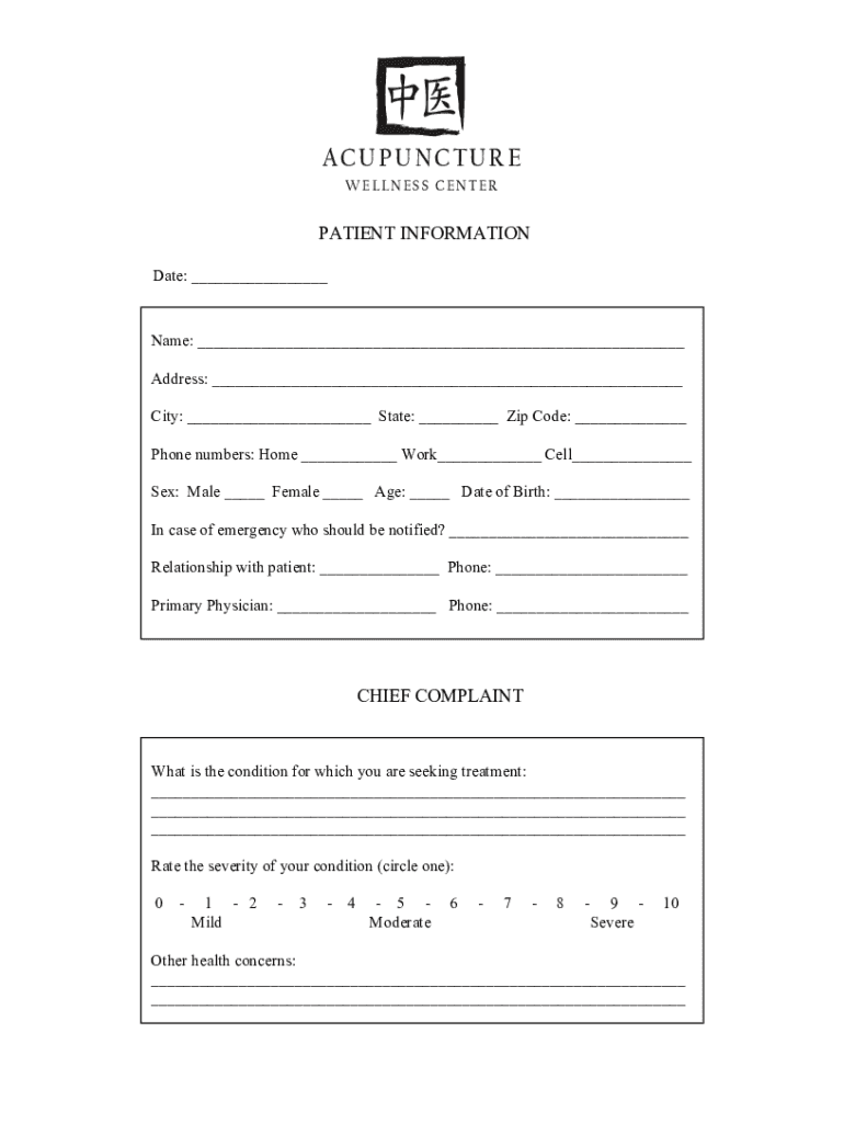 Fillable Online Vahila Acupuncture & Massage Therapy: Patient Forms and ...