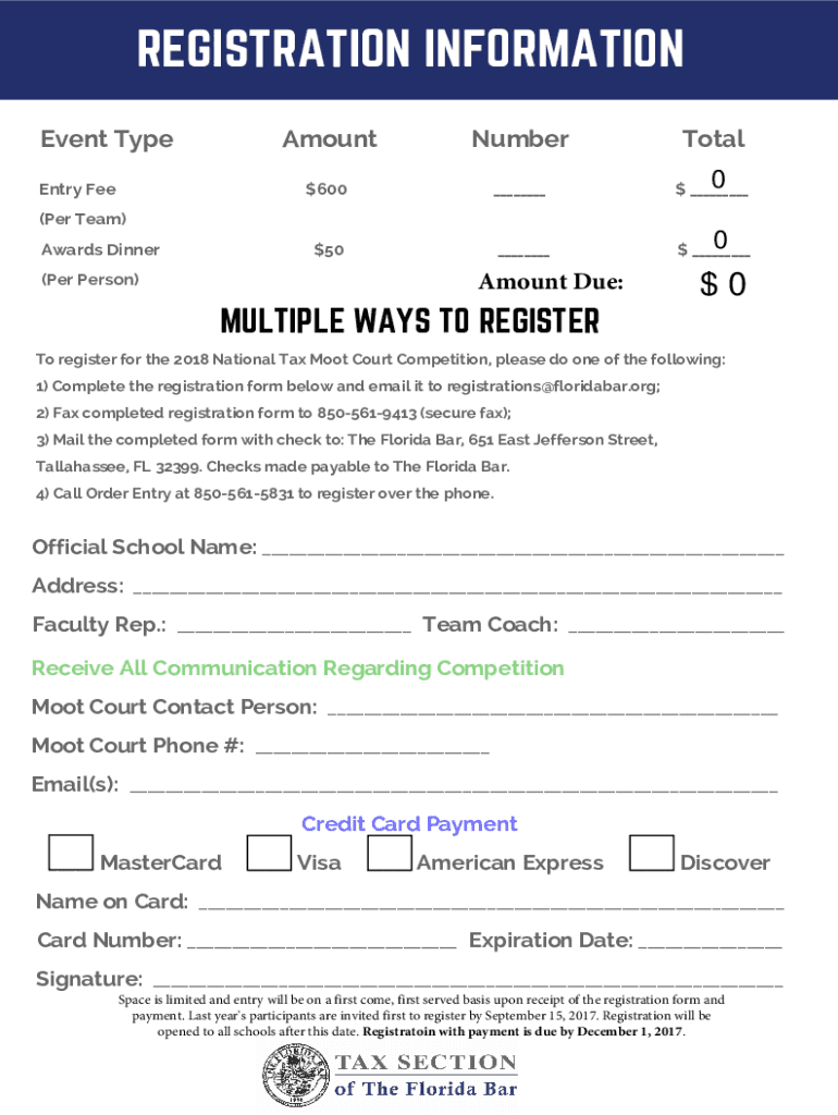 Fillable Online 2018 National Tax Moot Court Competition Brochure. 2018 ...