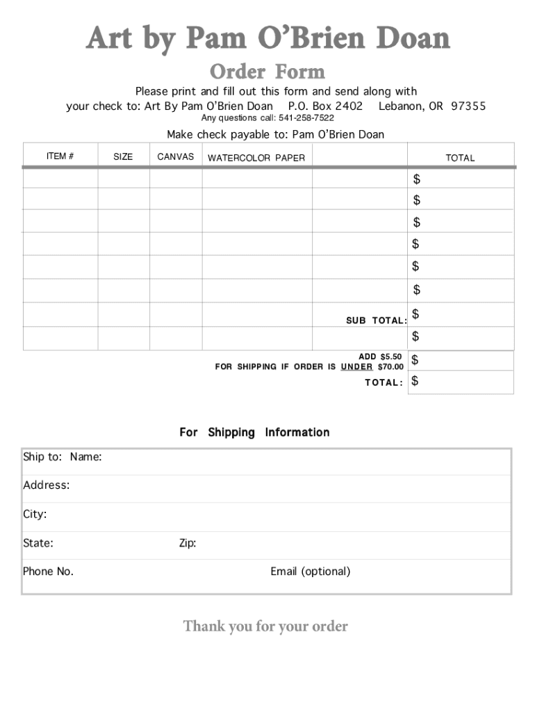 Fillable Online ORDER PAGE FORMS.cwk (DR) Fax Email Print - pdfFiller