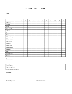 Fillable Online Student Abilities Sheet.wps Fax Email Print - pdfFiller
