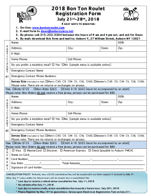 Fillable Online Bon Ton Roulet Reg Form 2018 - The Bon Ton Roulet Fax ...