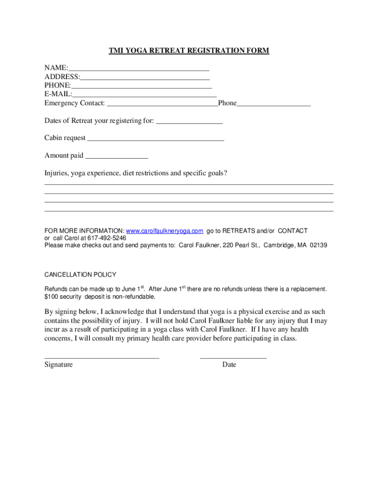 Fillable Online TMI YOGA RETREAT REGISTRATION FORM Fax Email Print ...