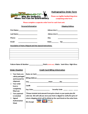 Fillable Online Order Checklist Credit Card Billing Information Fax ...