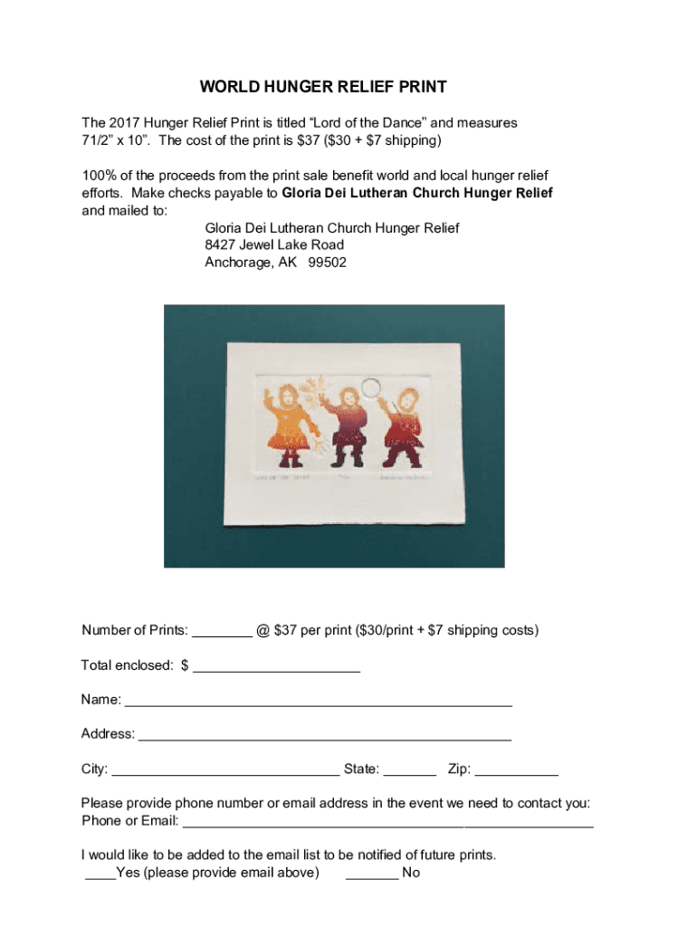 Fillable Online Annual World Hunger Prints - Gloria Dei Lutheran Church ...