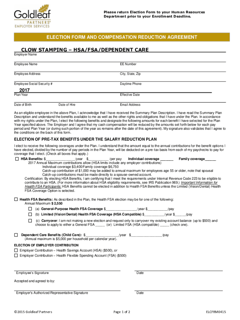 Fillable Online ACTIVE EMPLOYEE OPEN ENROLLMENT ELECTION FORM Fax Email ...