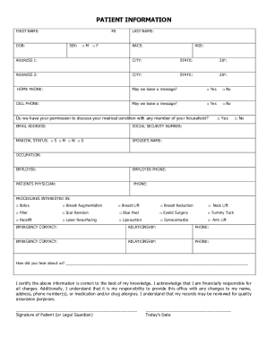 Fillable Online Patient Medical Information Form 1-16-2020 Fax Email ...