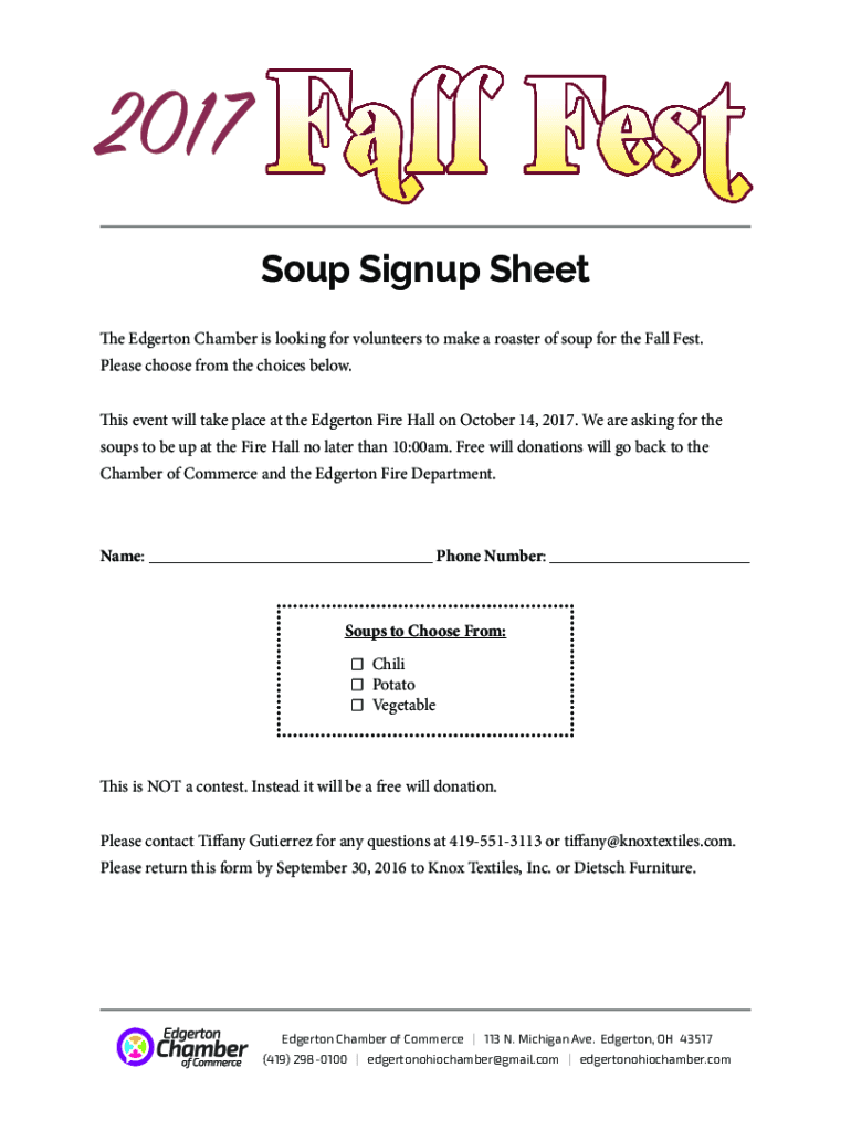 Fillable Online Soup Signup Sheet Fax Email Print - pdfFiller
