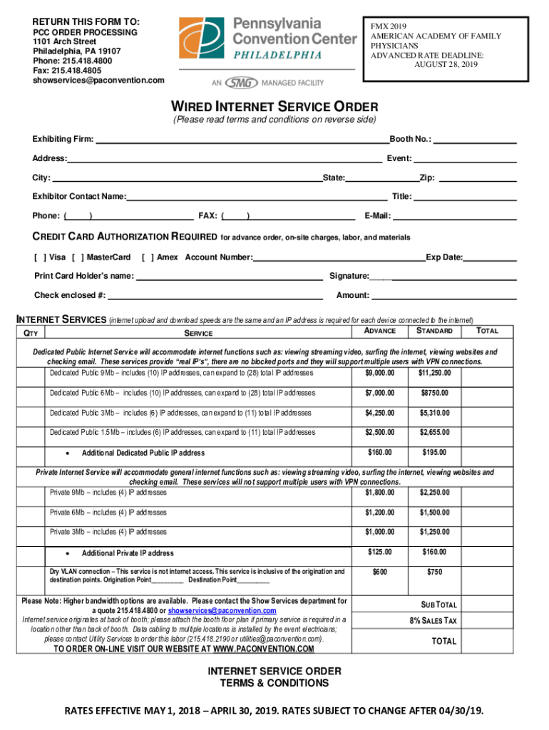 Fillable Online WIRED INTERNET SERVICE ORDER - AAFP Home Fax Email ...