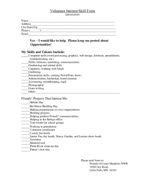 Fillable Online Sample Volunteer Interest Form - VT Invasives Fax Email ...