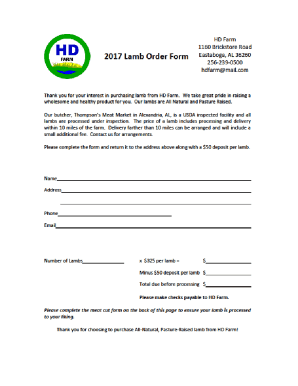 Fillable Online HD Farm Customer Lamb Cut Form Fax Email Print - pdfFiller