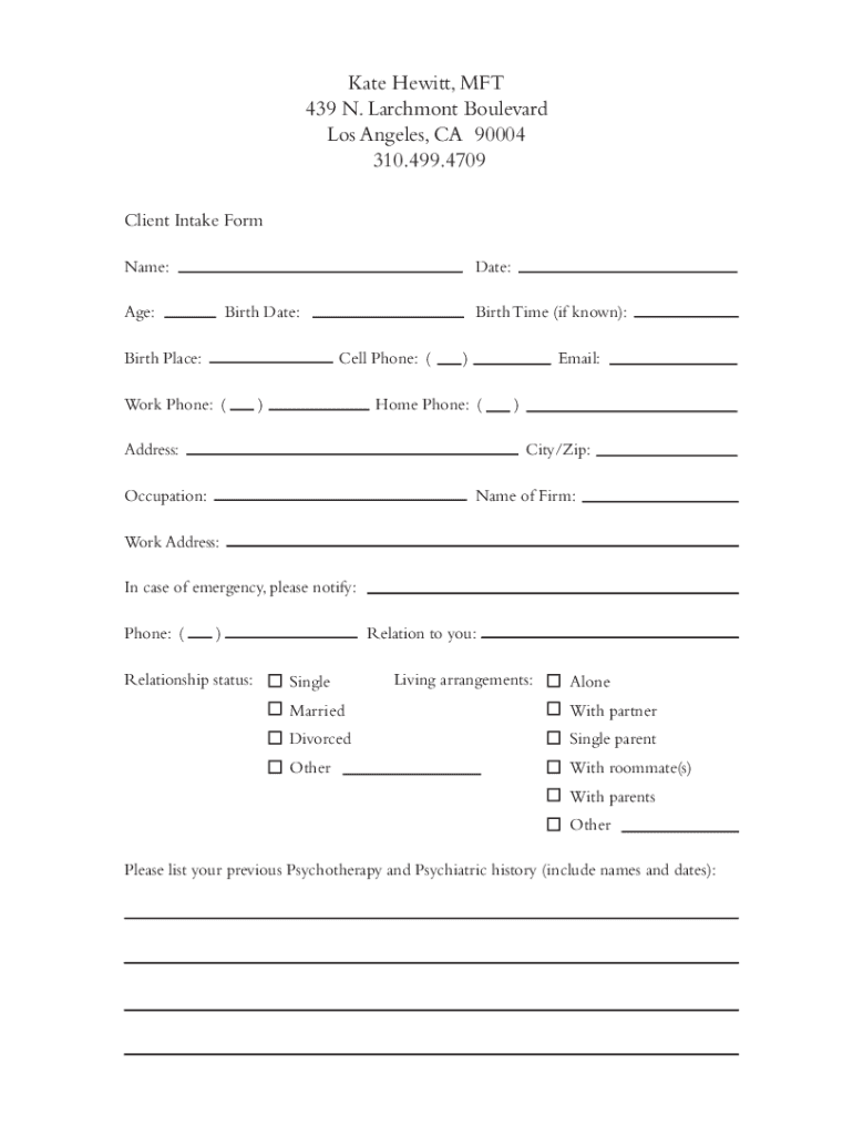 Fillable Online FREE 14+ Client Intake Forms in PDF MS Word Excel Fax ...
