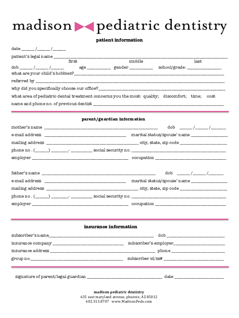 Fillable Online PDF Patient History and General Intake Form Fax Email ...