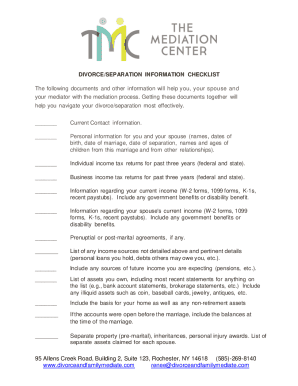 Fillable Online Divorce Checklist - What To Do To Prepare for Your ...