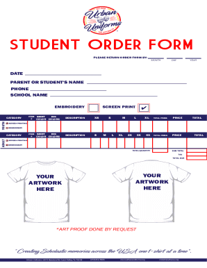 Fillable Online Urban Uniforms- student order form Fax Email Print ...