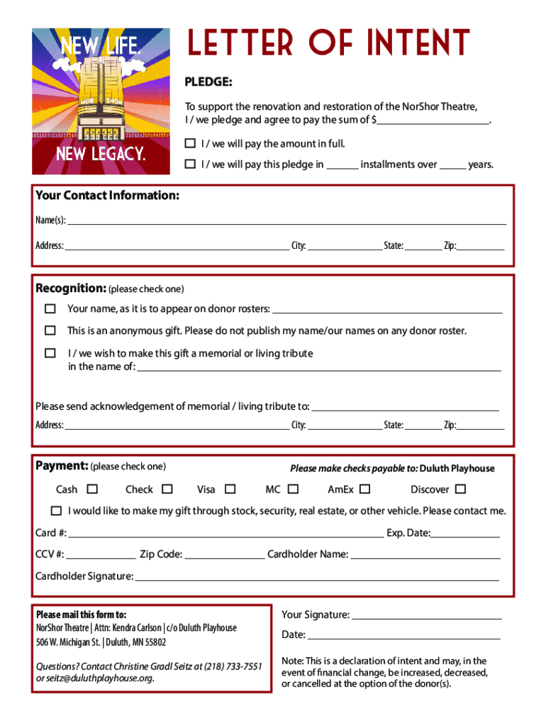 Fillable Online Letter of intent - NorShor Theatre Fax Email Print ...