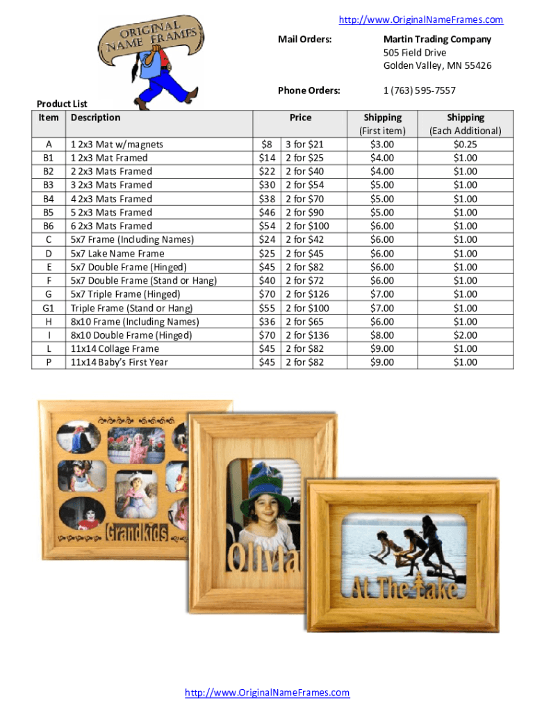 Fillable Online Original Name Frames - Personalized oak frames for all ...