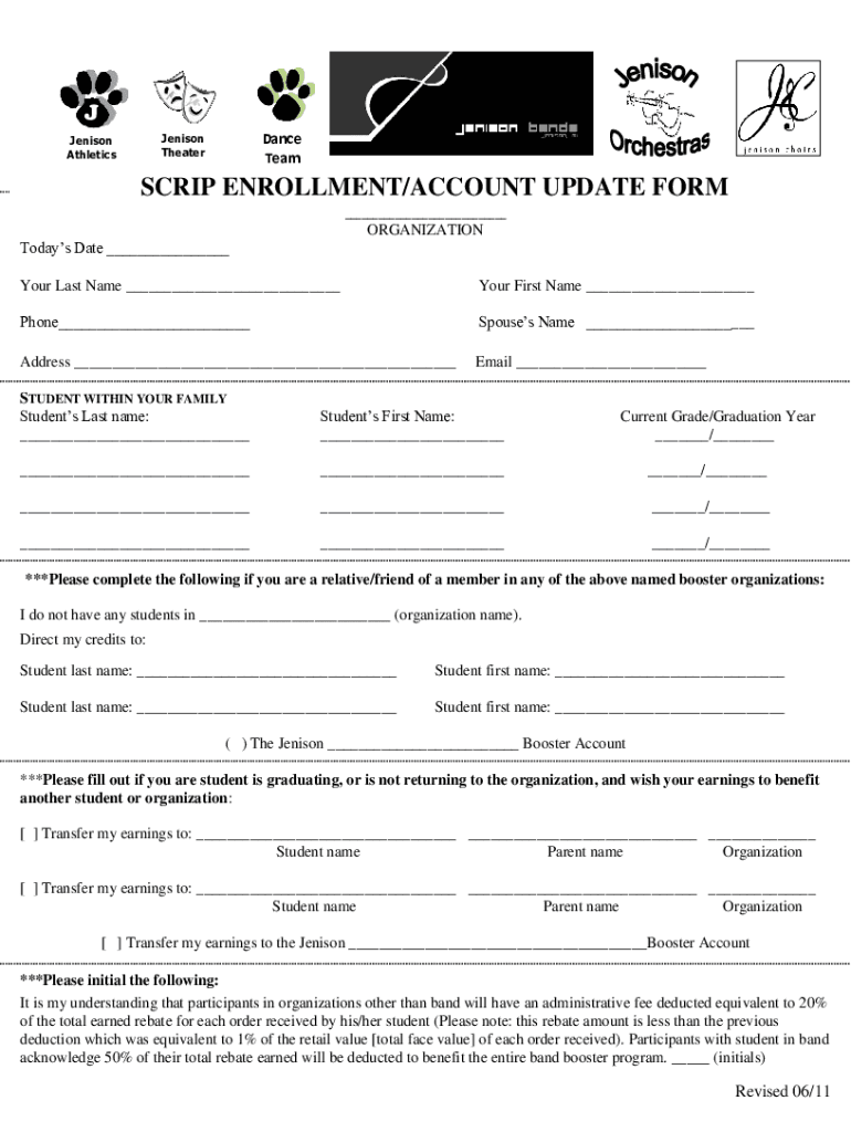 Fillable Online SCRIP ENROLLMENT/ACCOUNT UPDATE FORM Fax Email Print ...