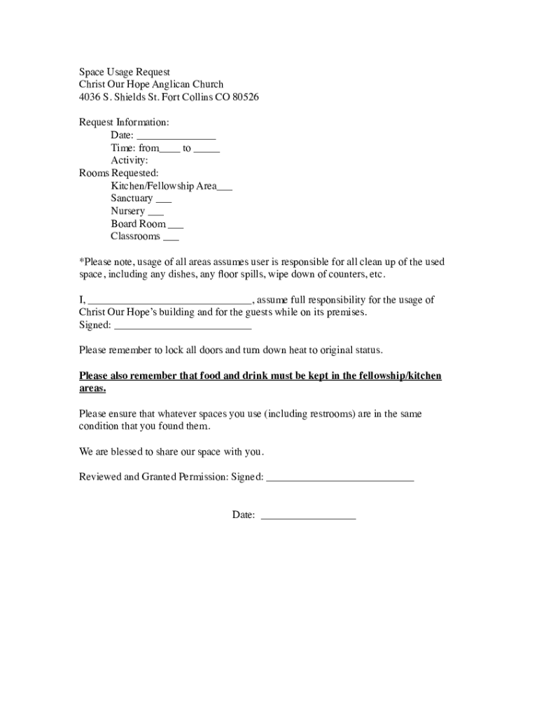 Fillable Online Space Usage FormPDF Fax Email Print - pdfFiller