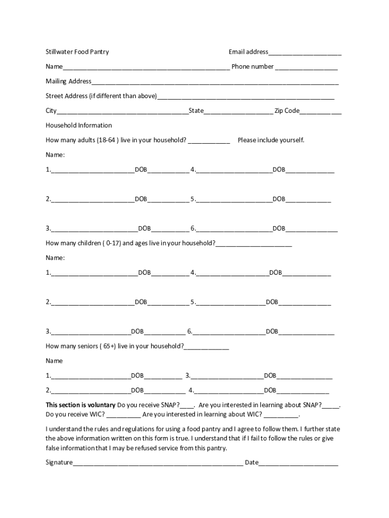 Fillable Online Stillwater Food Pantry Fax Email Print - pdfFiller