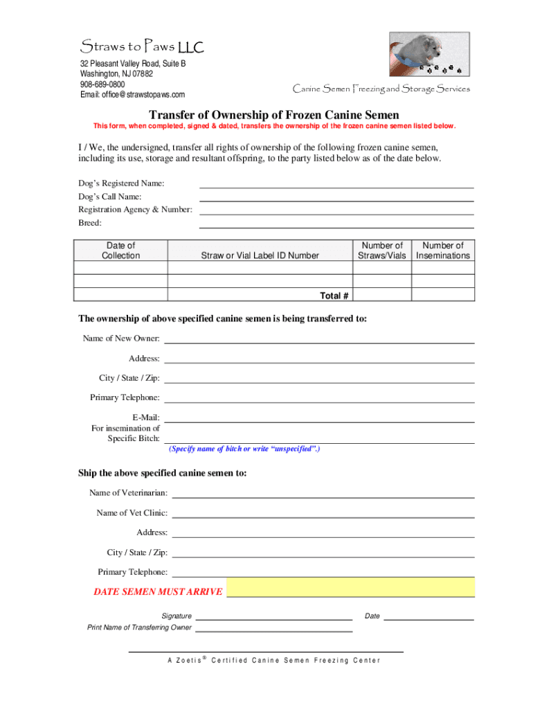 Fillable Online Pet Transfer Of Ownership Document - Fill Out and Sign ...