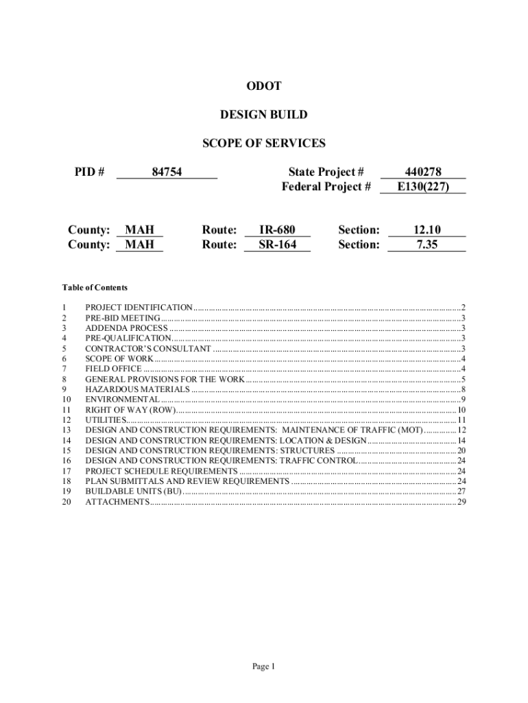 Fillable Online ODOT DESIGN BUILD SCOPE OF SERVICES PID # 84754 State Project ... Fax Email ...