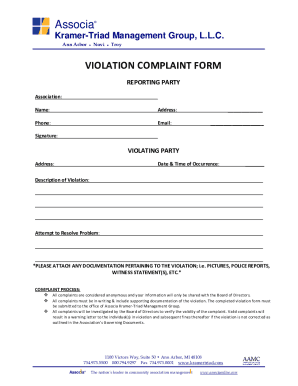 Fillable Online VIOLATION / COMPLAINT FORM Fax Email Print - pdfFiller