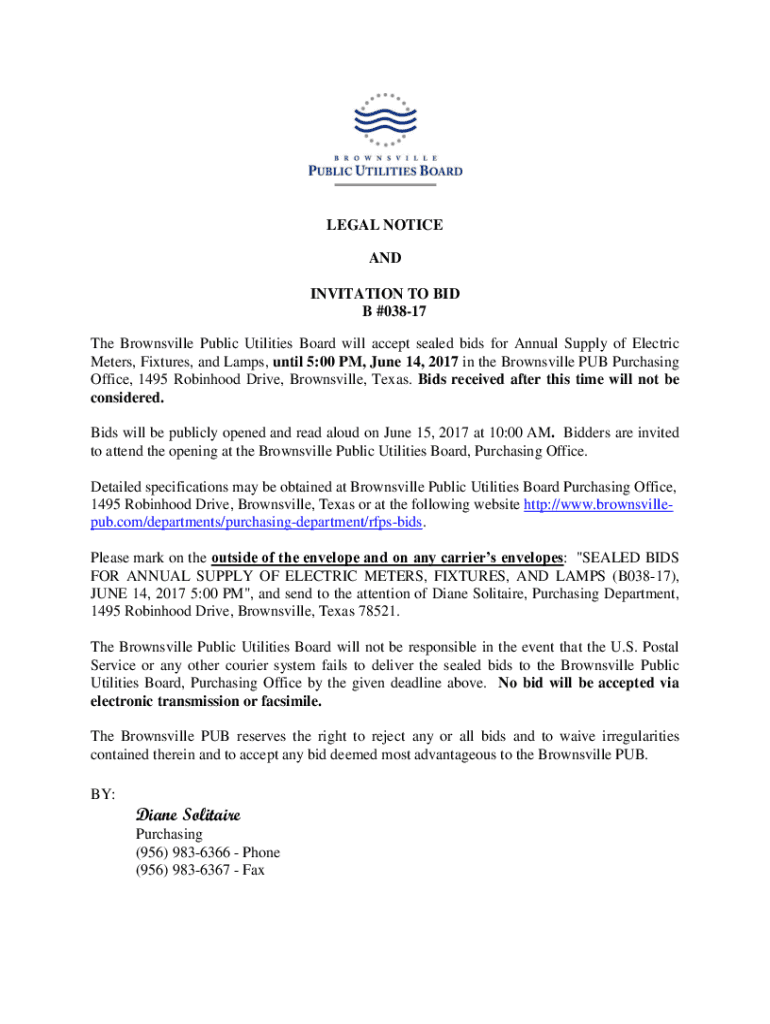 Fillable Online LEGAL NOTICE AND INVITATION TO BID B #017-20 Sealed ...