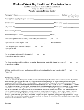 Fillable Online Weekend/Week Day Health and Permission Form Fax Email ...