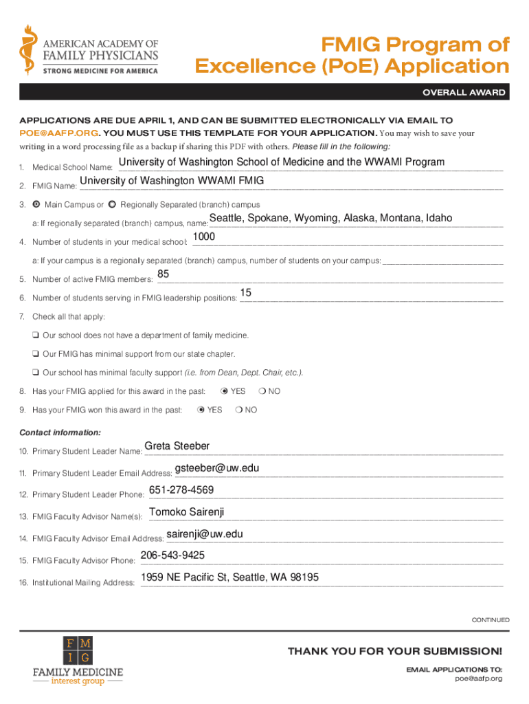 Fillable Online University of Washington WWAMI Program - FMIG Program ...