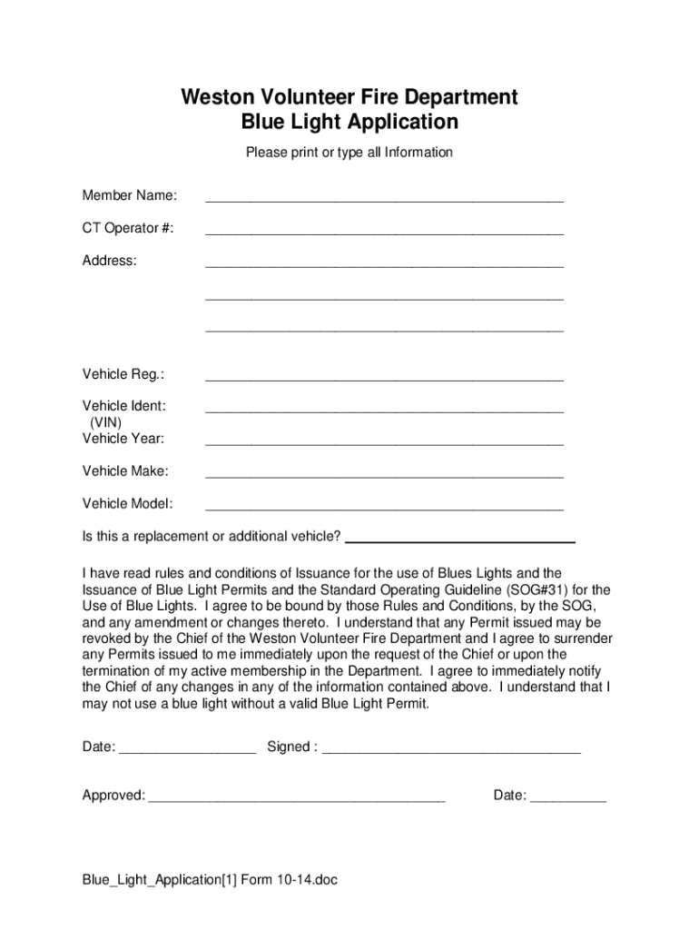 Fillable Online Blue Light Application Fax Email Print - pdfFiller