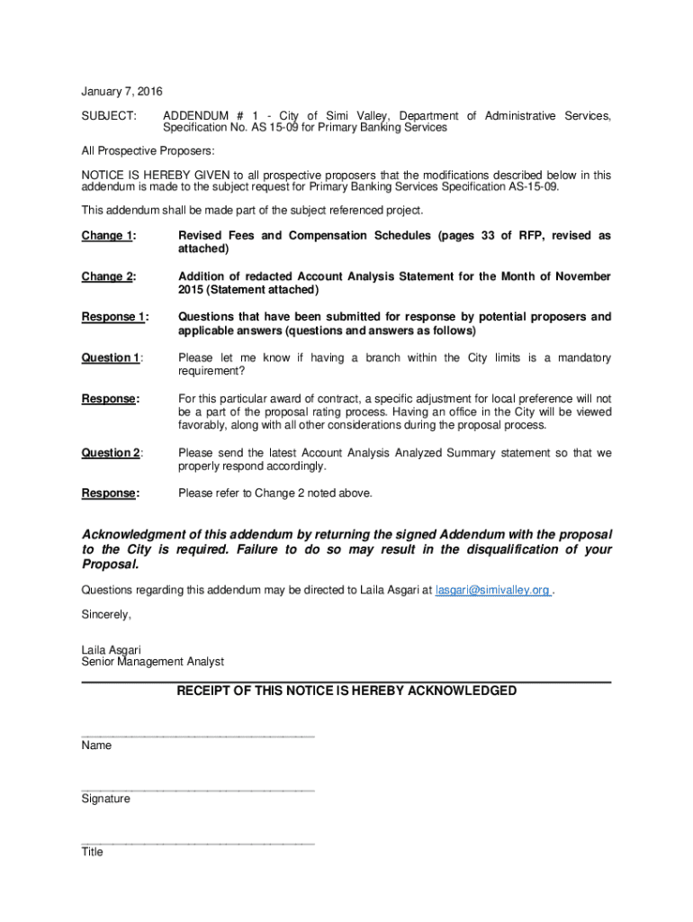 Fillable Online Addendum Request for Proposal-Banking Fax Email Print ...