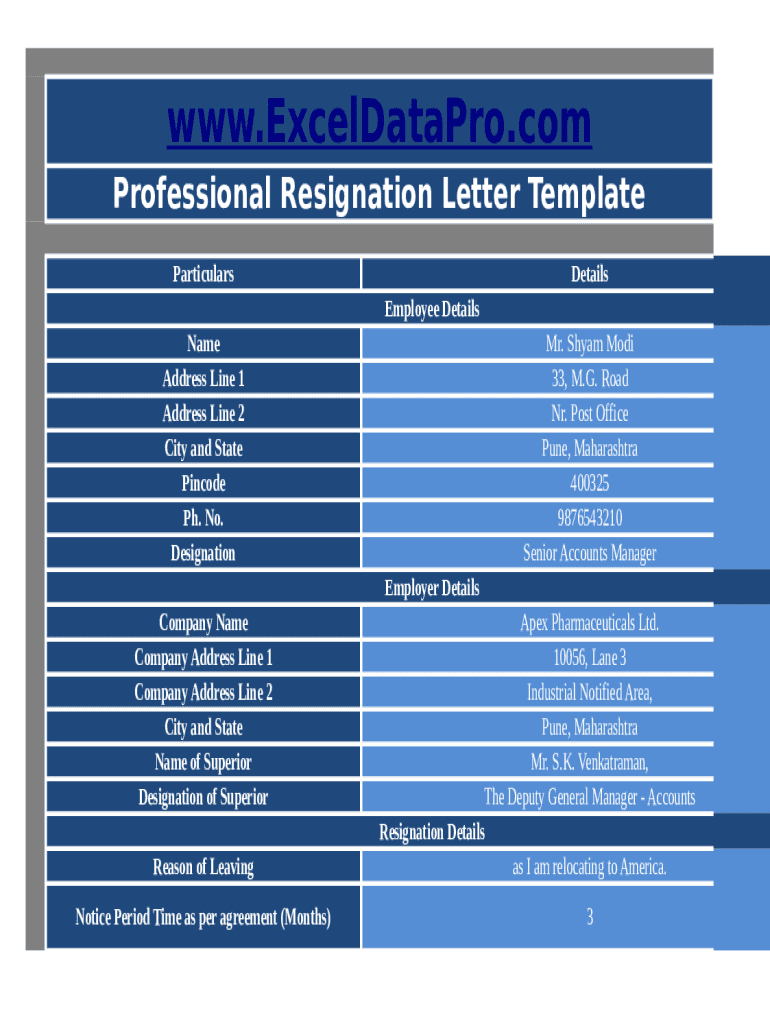 Fillable Online Professional Resignation Letter Template Fax Email ...