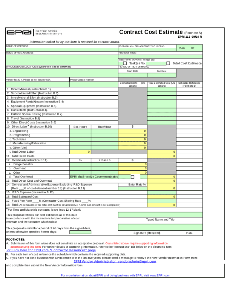 Fillable Online Form 112. Contractor Cost Estimate Fax Email Print ...