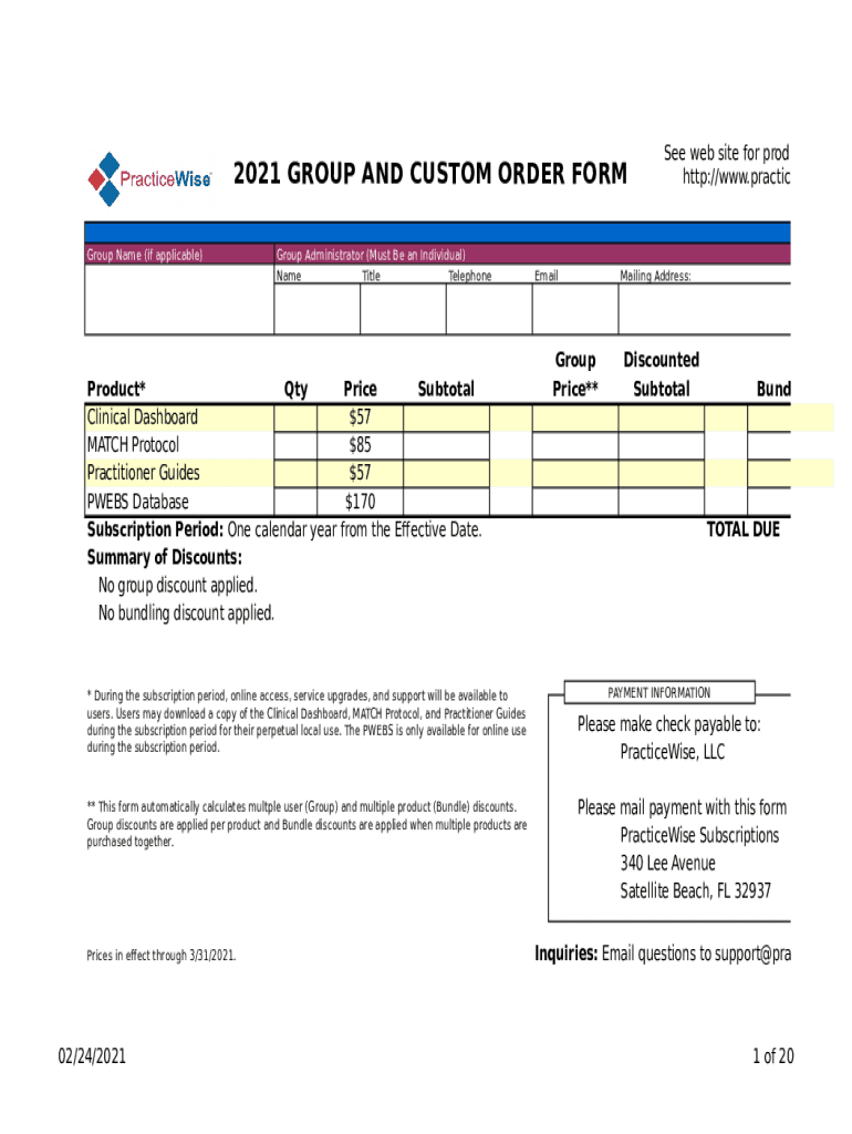 Fillable Online 2021 GROUP AND CUSTOM ORDER FORM Fax Email Print ...