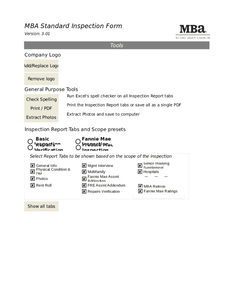 Fillable Online MBA Standard Inspection Form (Version 3.01) Fax Email ...