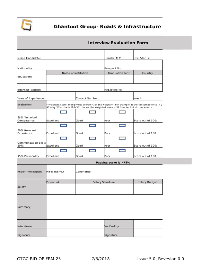 Fillable Online Interview Evaluation Form Fax Email Print - pdfFiller