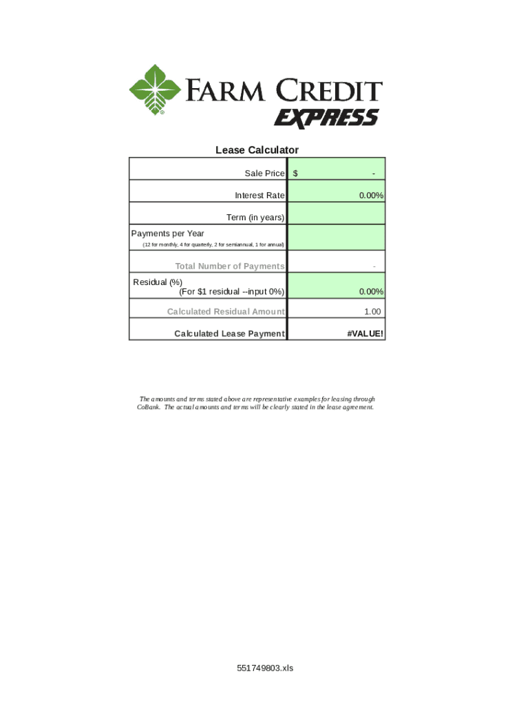 Fillable Online CoBank Lease Calculator Fax Email Print - pdfFiller