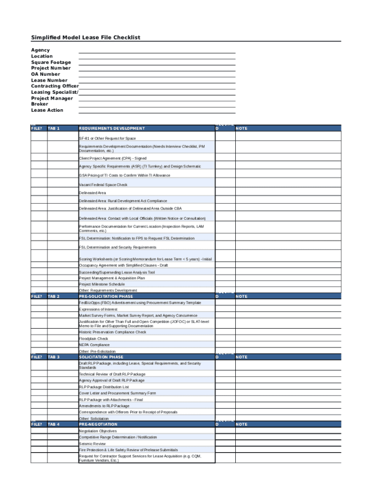 Fillable Online Simplified Model Lease File Checklist Fax Email Print ...