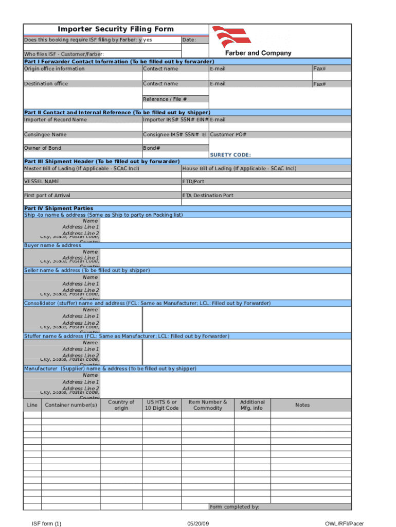 Fillable Online Importer Security Filing Form Fax Email Print - pdfFiller