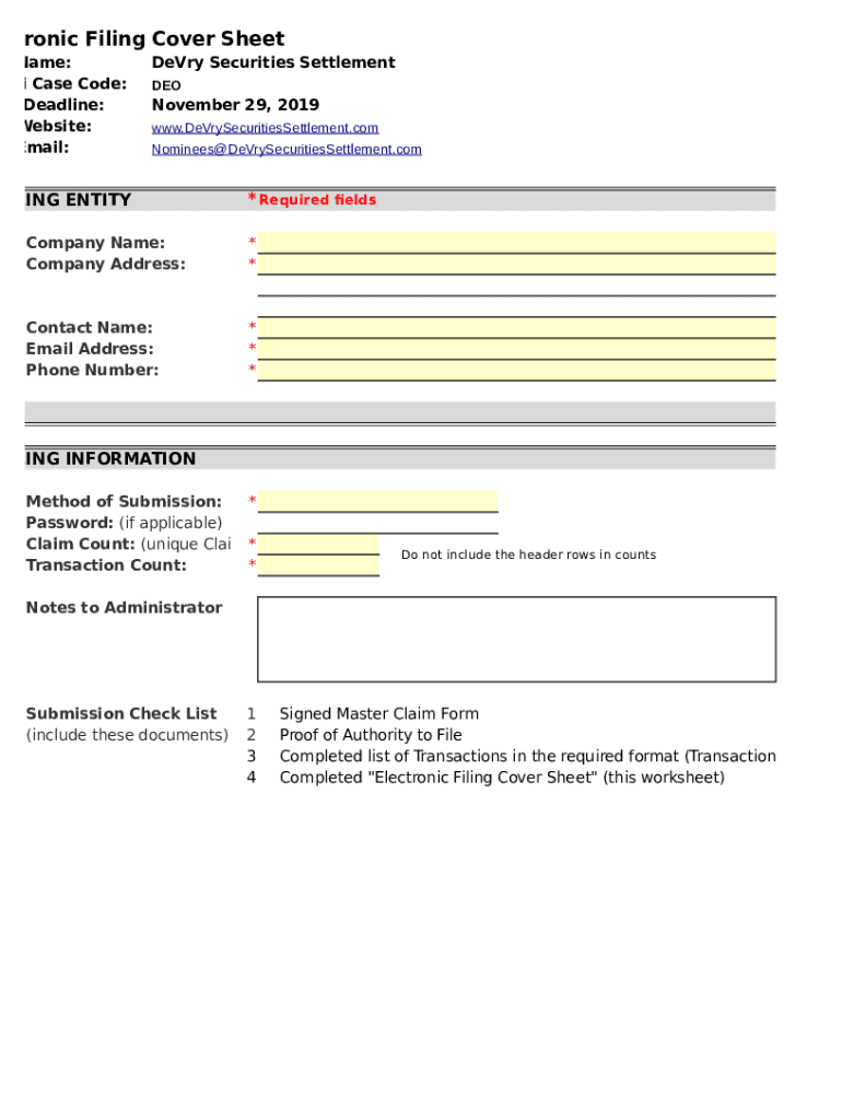 Fillable Online ectronic Filing Cover Sheet Fax Email Print - pdfFiller