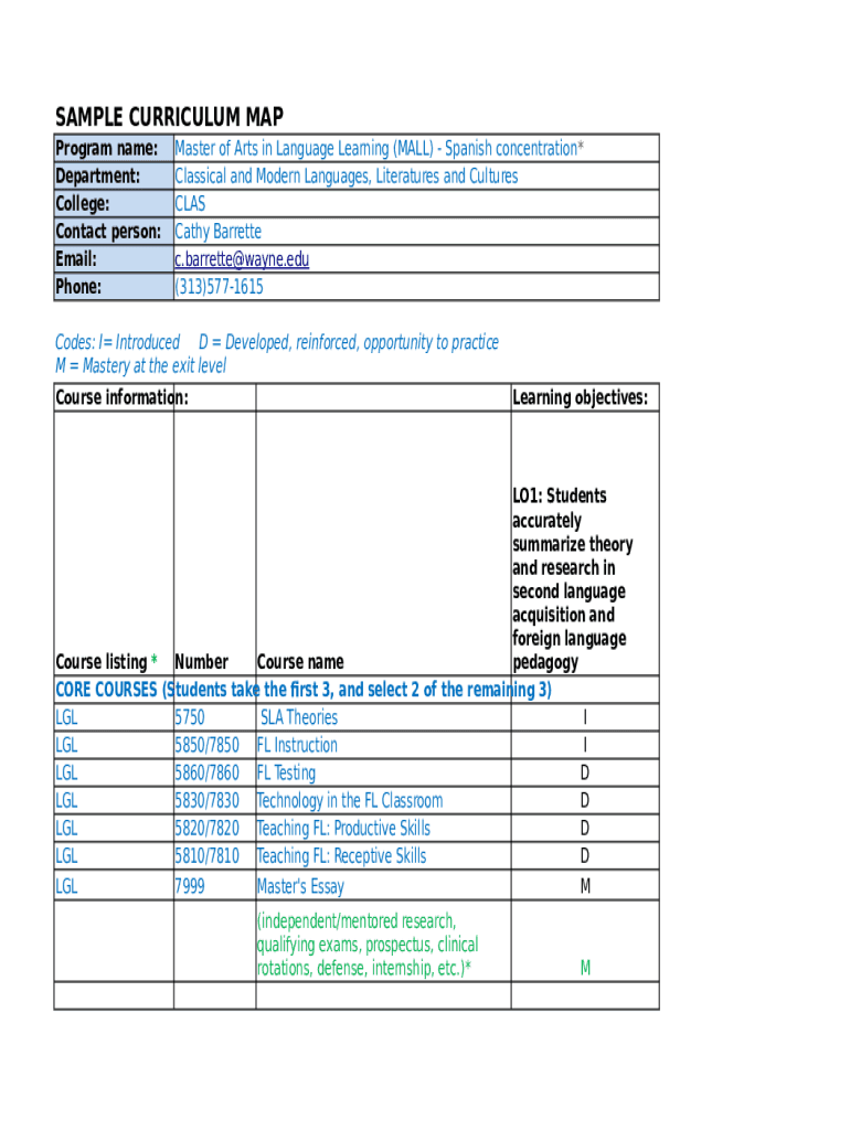 Fillable Online SAMPLE CURRICULUM MAP Fax Email Print - pdfFiller