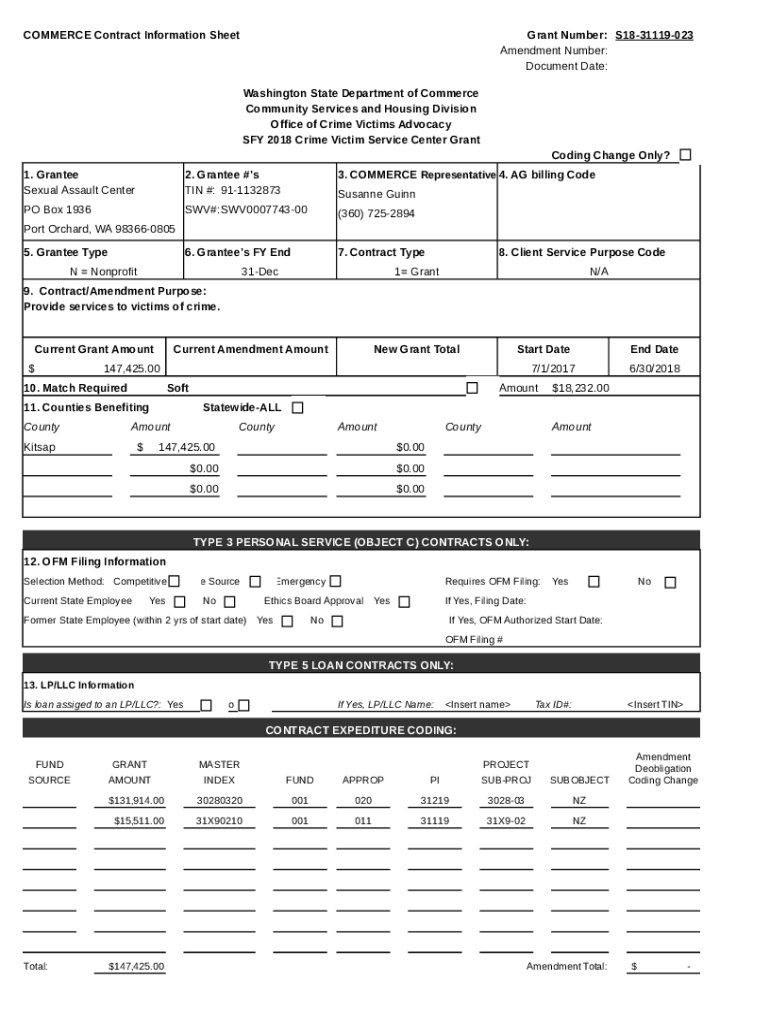 Fillable Online COMMERCE Contract Information Sheet Fax Email Print ...
