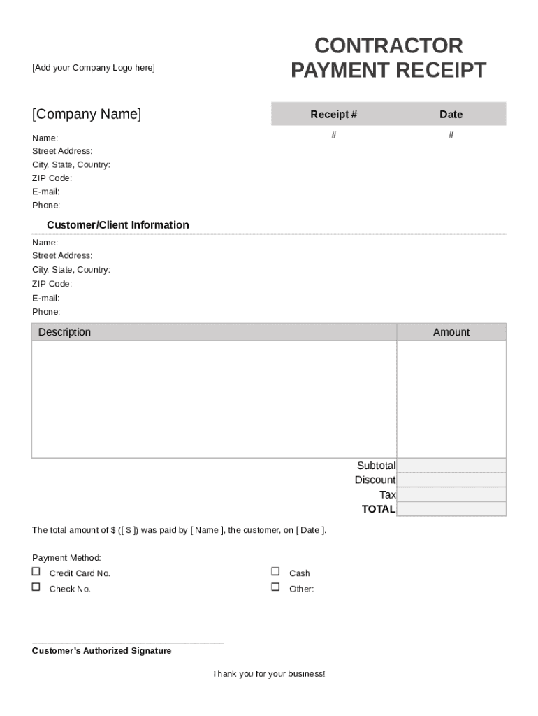 Contractor Cash Payment Receipt Fill Online Printable Fillable 