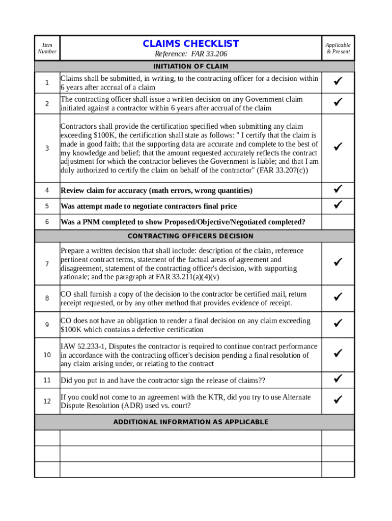 Fillable Online CLAIMS CHECKLIST Fax Email Print - pdfFiller