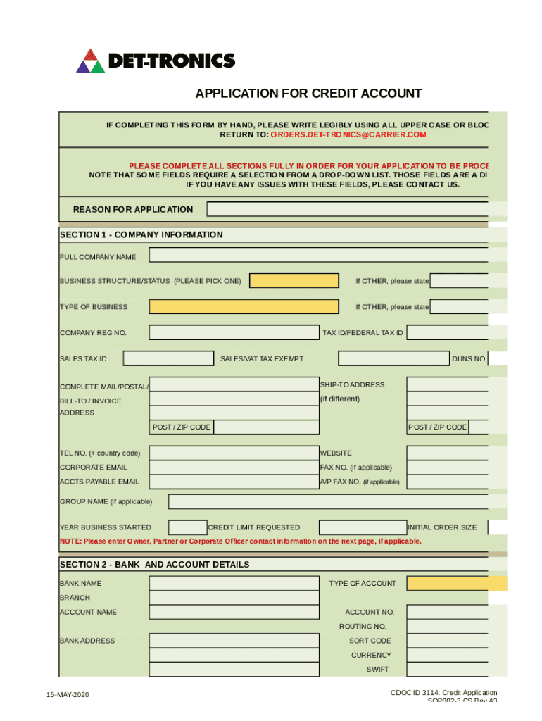 Fillable Online APPLICATION FOR CREDIT ACCOUNT Fax Email Print - pdfFiller