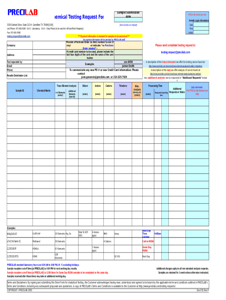Fillable Online Chemical Testing Request Form Fax Email Print - pdfFiller